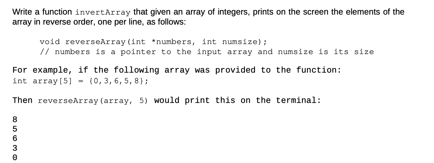 Solved Write a function invertArray that given an array of | Chegg.com
