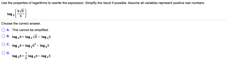 Solved Use the properties of logarithms to rewrite the | Chegg.com