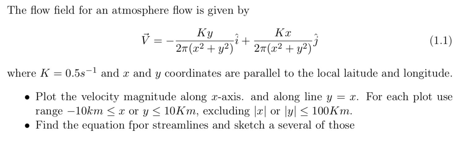 Solved The flow field for an atmosphere flow is given by ỹ = | Chegg.com