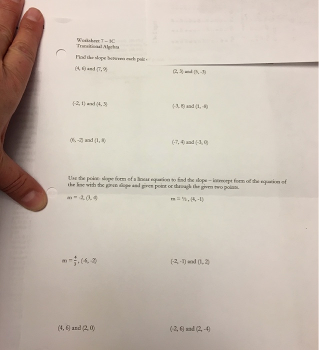 Solved Worksheet 7-1C Transitional Algebra Find the slope | Chegg.com