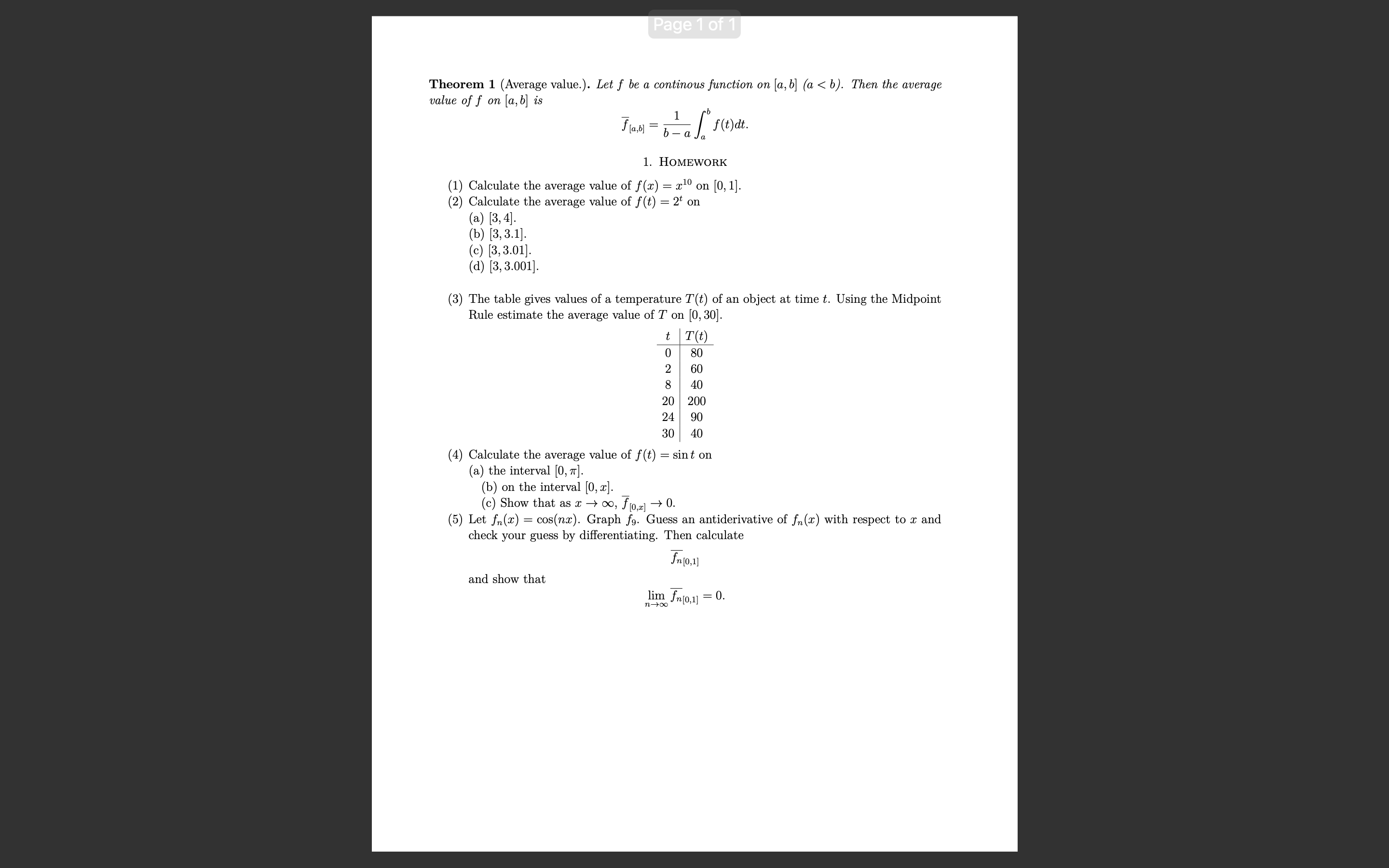 Solved Theorem 1 (Average value.). Let f be a continous | Chegg.com