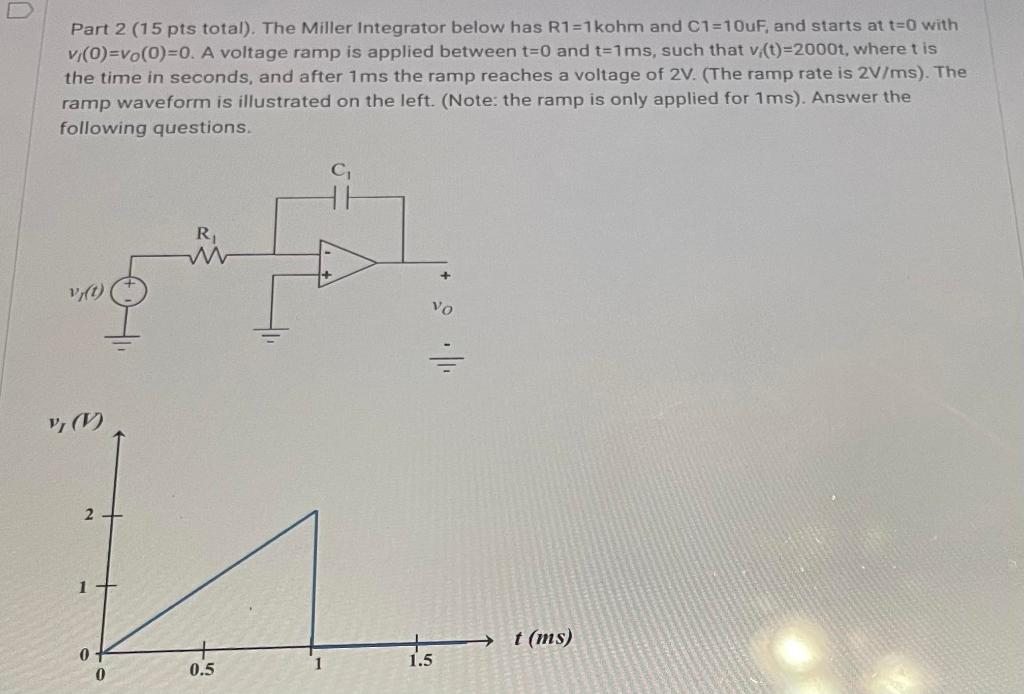 Solved Part 2 ( 15 pts total). The Miller Integrator below | Chegg.com