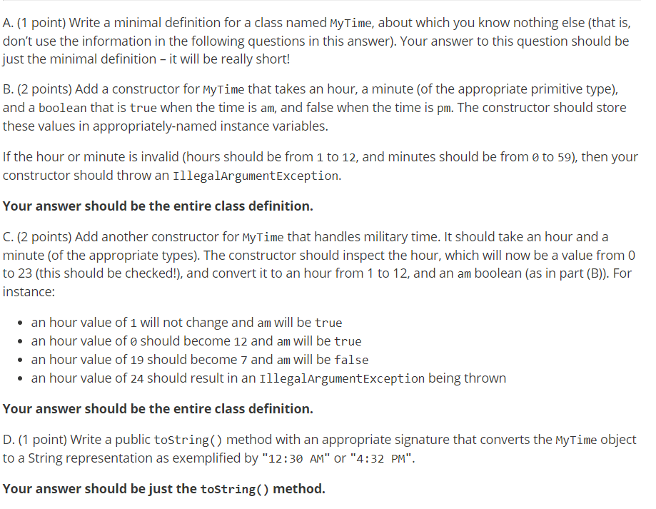 Solved A. (1 point) Write a minimal definition for a class | Chegg.com