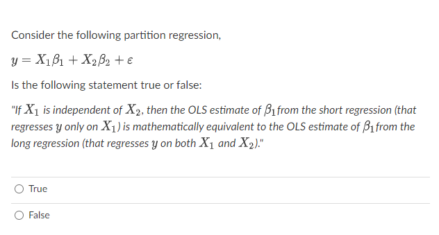 Solved Consider the following partition regression, | Chegg.com
