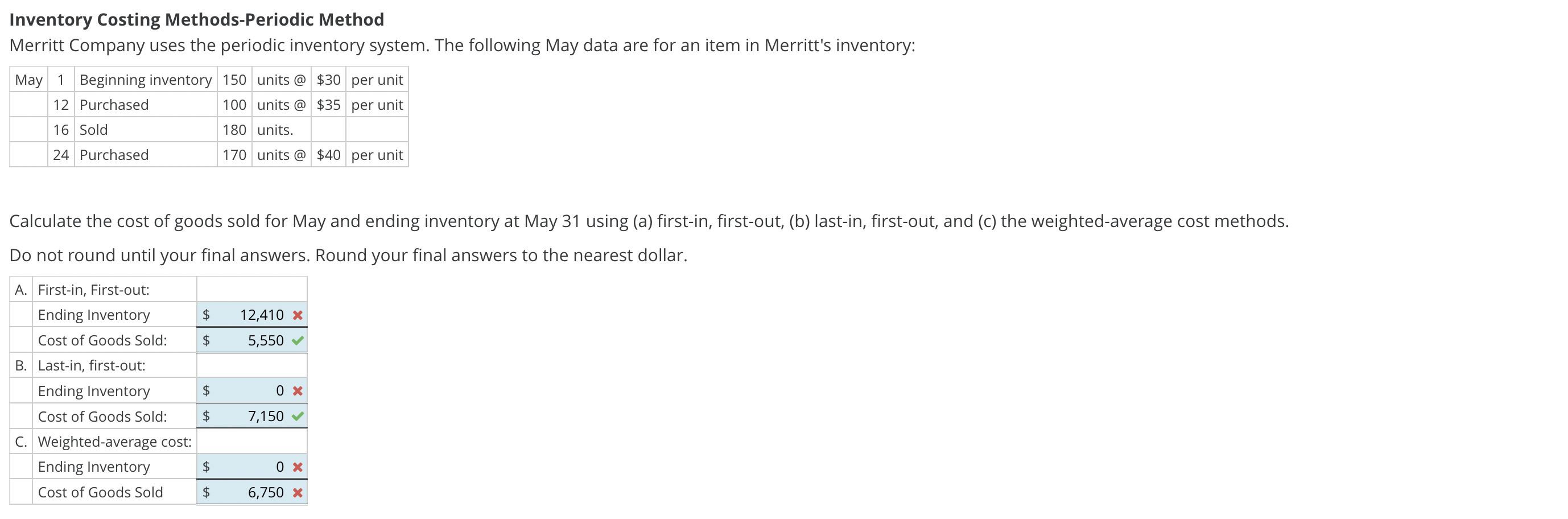 Solved Inventory Costing Methods-Periodic Method Merritt | Chegg.com