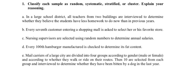 Solved 1. Classify each sample as random, systematic, | Chegg.com