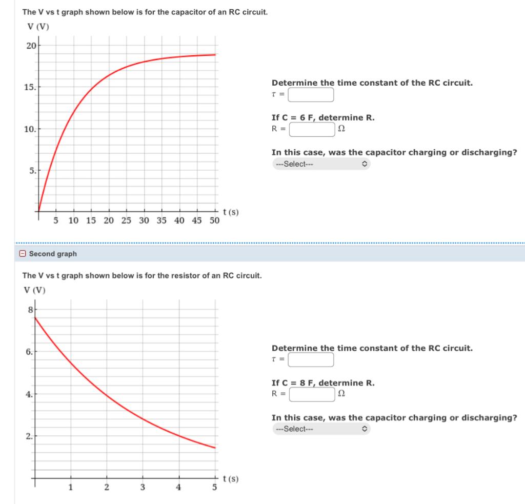 Solved The V vs t graph shown below is for the capacitor of | Chegg.com
