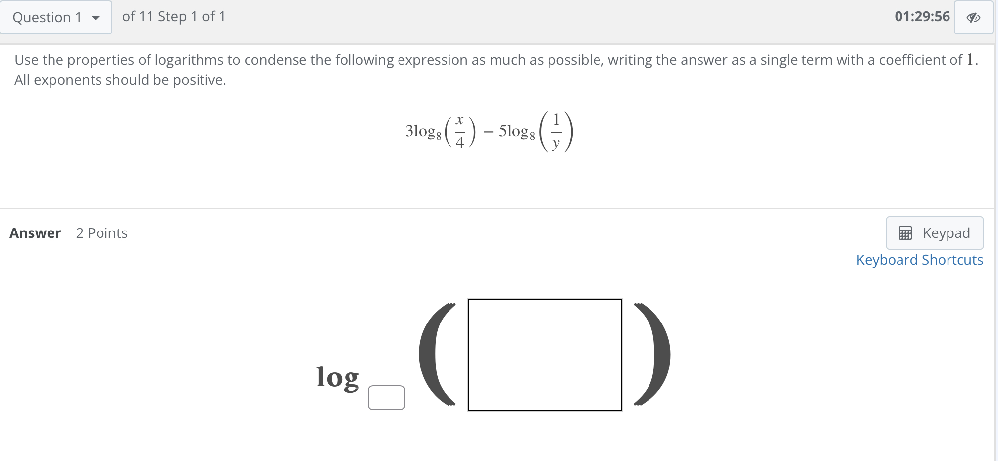 Solved Use the properties of logarithms to condense the | Chegg.com