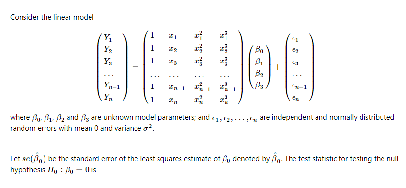 Solved Consider the linear model | Chegg.com
