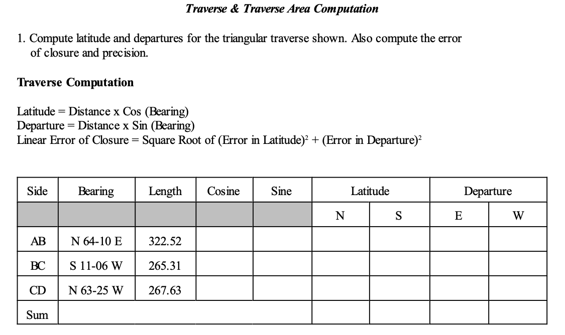 Solved Traverse & Traverse Area Computation 1. Compute | Chegg.com