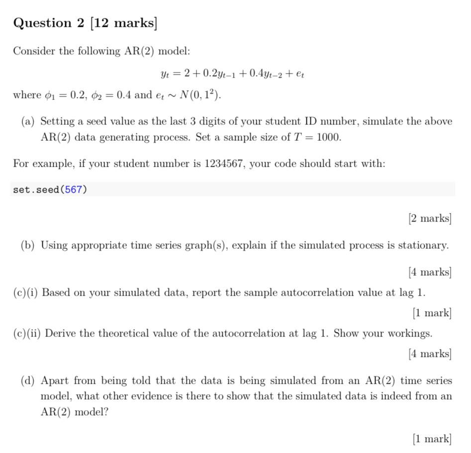 Consider the following AR(2) model: | Chegg.com