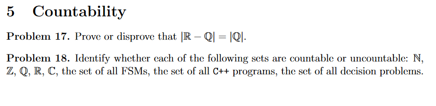Solved 5 Countability Problem 17. Prove or disprove that (R | Chegg.com