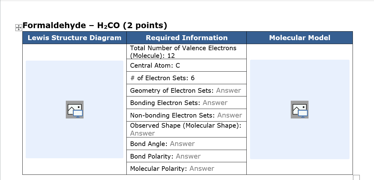 Solved Formaldehyde - H2CO (2 points) | Chegg.com