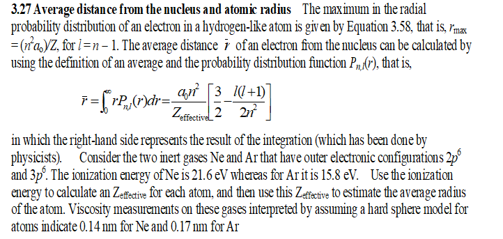 Solved 3.27 Average distance from the nucleus and atomic | Chegg.com