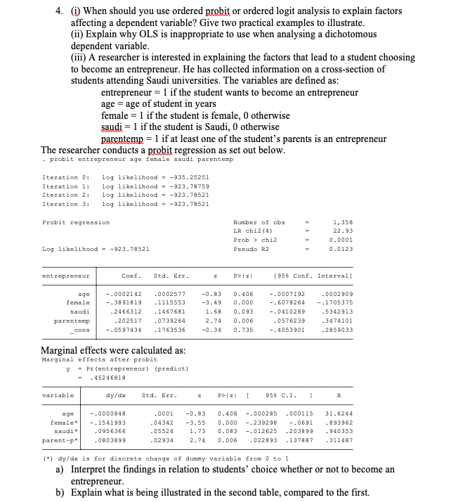 Solved 4. (i) When should you use ordered probit or ordered | Chegg.com