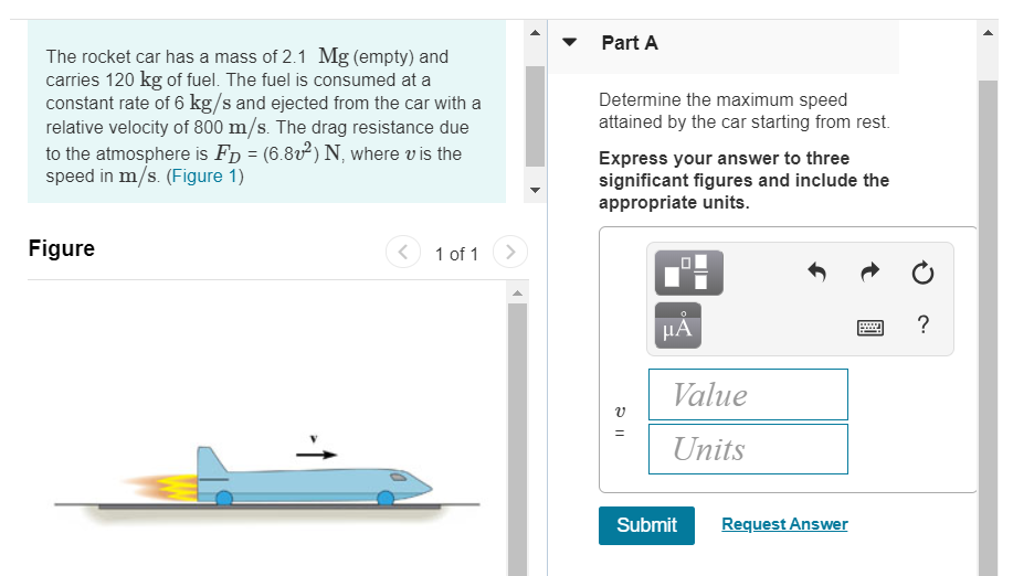 Solved The rocket car has a mass of 2.1 Mg (empty) and | Chegg.com
