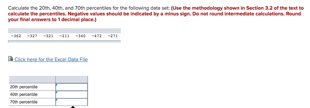Solved Calculate the 20th, 40th, and 70th percentiles for | Chegg.com