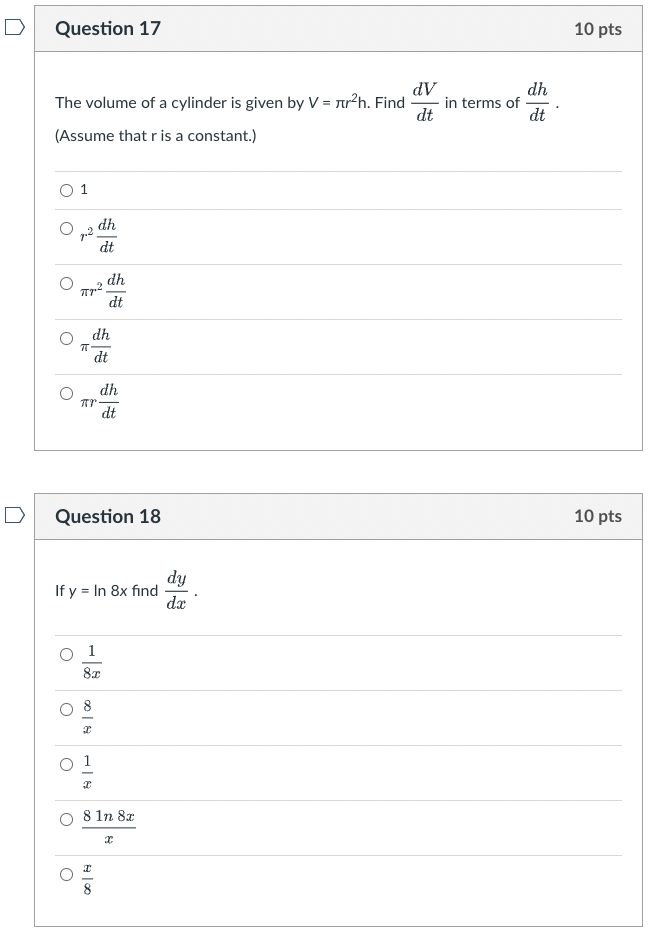 Solved The volume of a cylinder is given by V=πr2 h. Find | Chegg.com