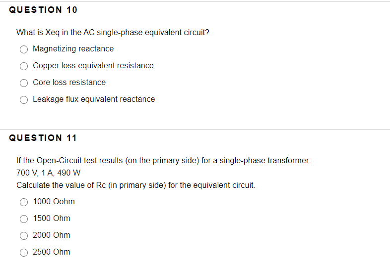 Solved QUESTION 10 What is Xeq in the AC single-phase | Chegg.com