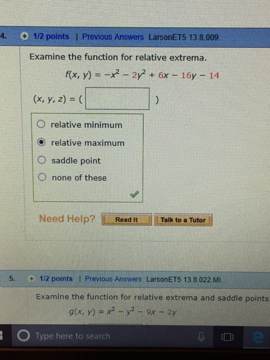Solved Examine the function for relative extrema. f (x, y) | Chegg.com