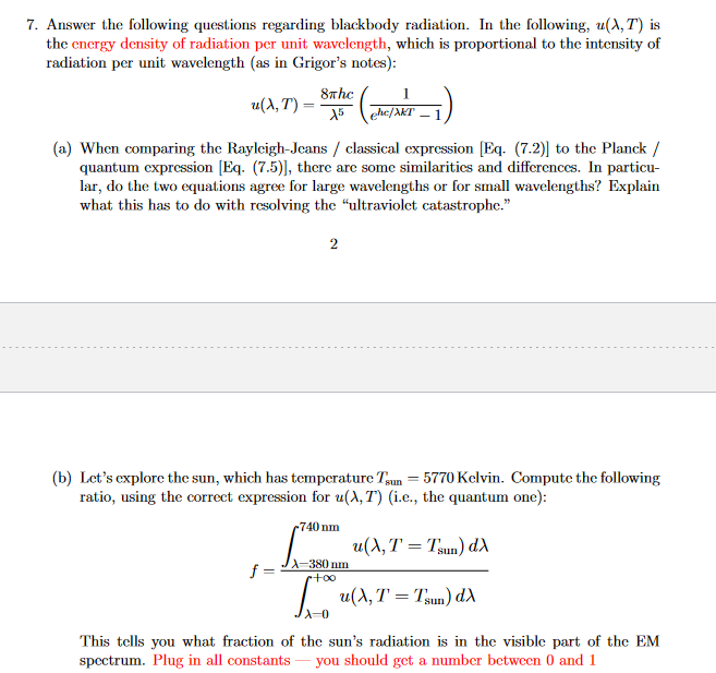 Answer the following questions regarding blackbody | Chegg.com