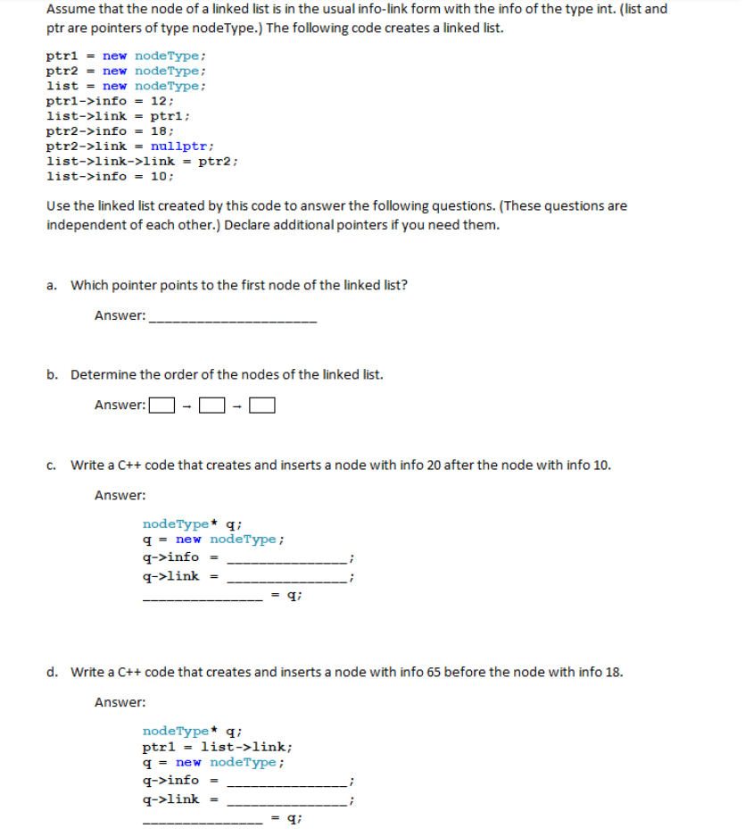 Solved Assume that the node of a linked list is in the usual | Chegg.com