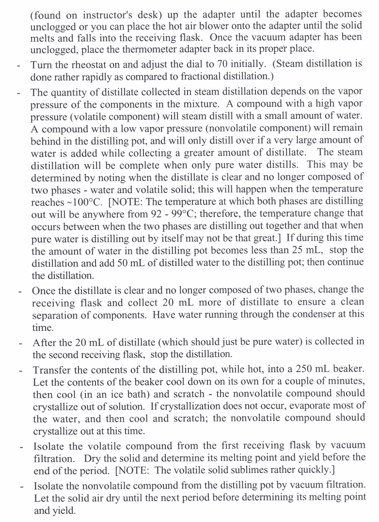 Solved Steam Distillation The Purpose Of This Experiment Is