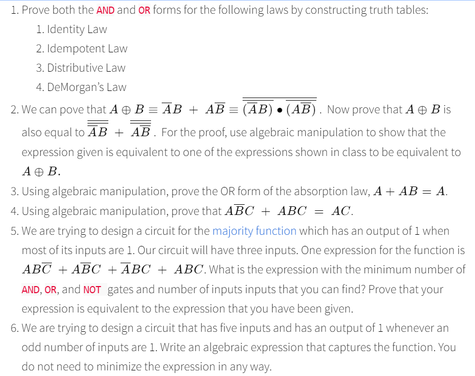 Solved 1. Prove both the AND and OR forms for the following | Chegg.com
