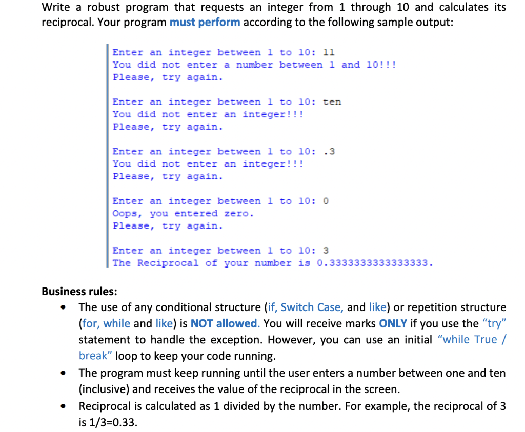 Solved \Write a robust program that requests an integer from | Chegg.com