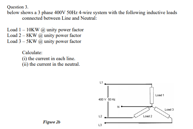 Solved Question 3. below shows a 3 phase 400V 50Hz 4-wire | Chegg.com