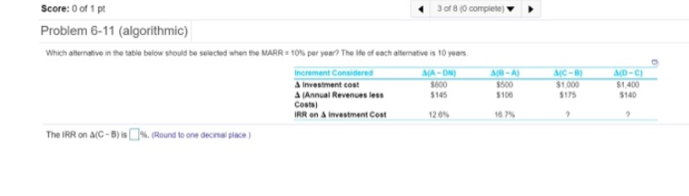 Solved 3 of 8 (0 complete) Score: 0 of 1 pt Problem 6-11 | Chegg.com