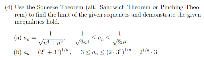 Solved (4) Use the Squeeze Theorem (alt. Sandwich Theorem or | Chegg.com