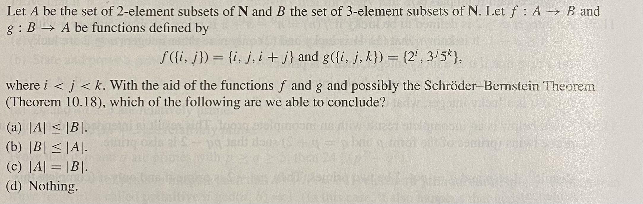 Solved Let A be the set of 2-element subsets of N and B the | Chegg.com