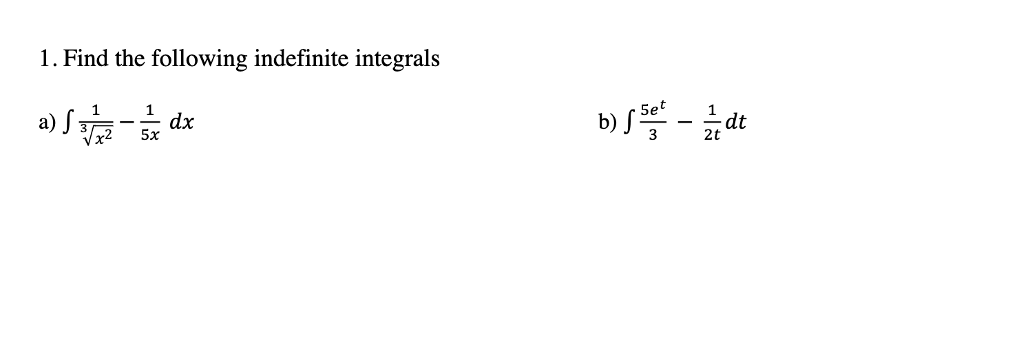 Solved 1. Find the following indefinite integrals a) | Chegg.com