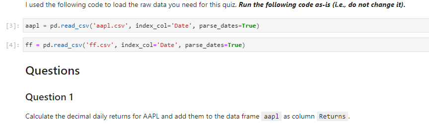 Solved Calculate the decimal daily returns for AAPL and add | Chegg.com
