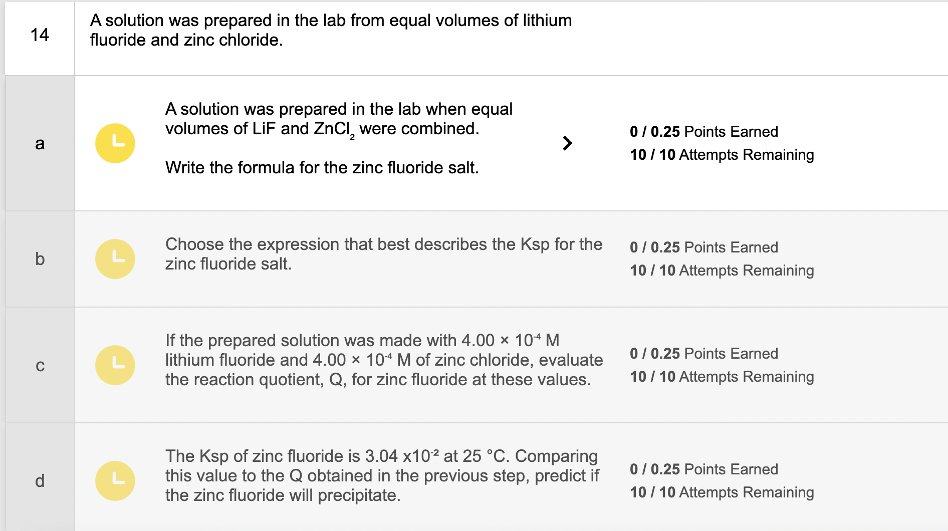 Solved 14 A solution was prepared in the lab from equal | Chegg.com