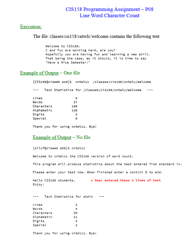 CIS158 Programming Assignment - P08 Line Word | Chegg.com