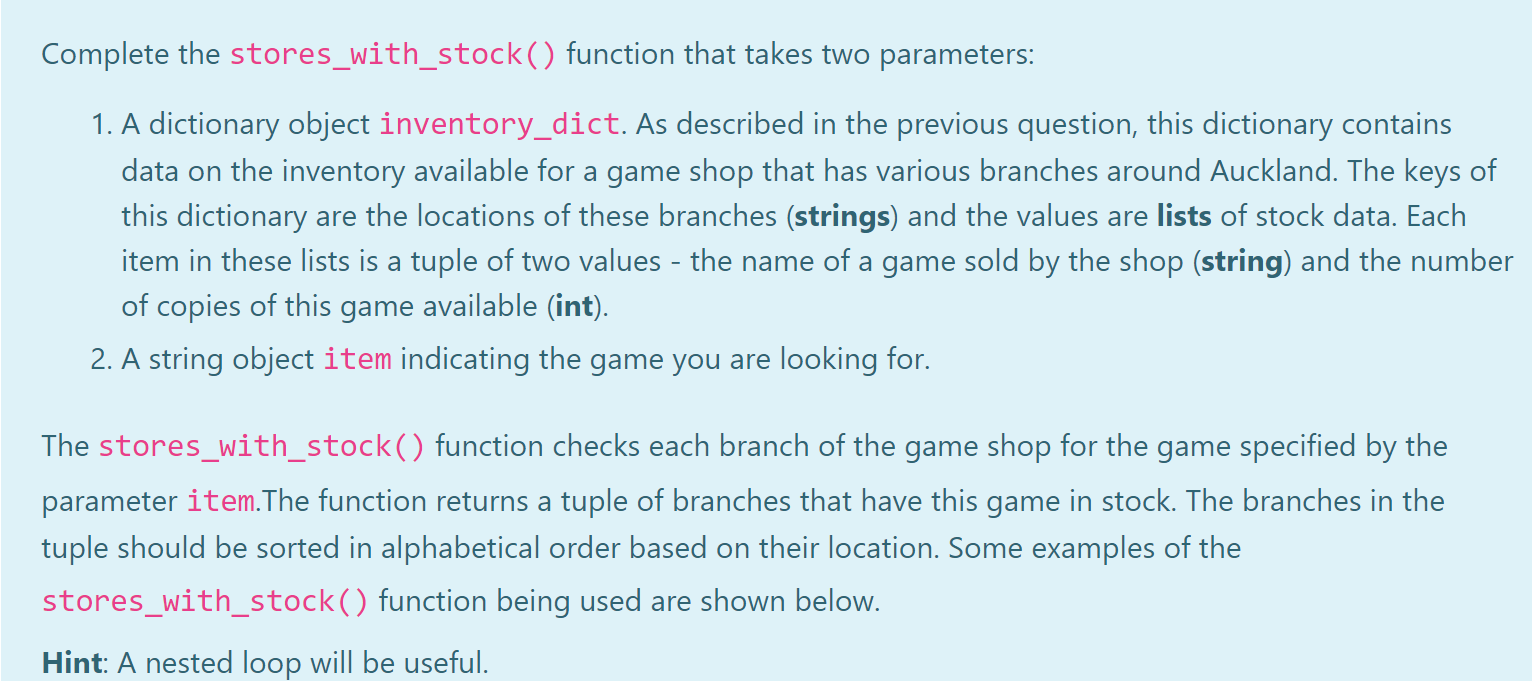Solved Complete the stores_with_stock() function that takes | Chegg.com