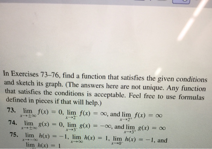 Solved Find a function that satisfies the given conditions | Chegg.com