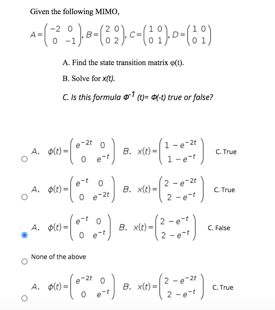 Solved 01-et Given the following MIMO, 1-2-3-6)-(1)-(3) A. | Chegg.com