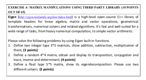 Solved EXERCISE 4: MATRIX MANIPULATIONS USING THIRD PARTY | Chegg.com