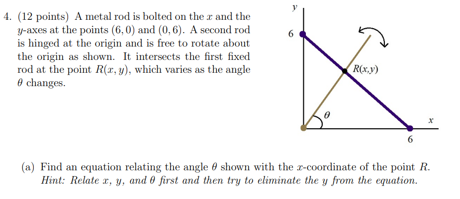 Solved 4. (12 points) A metal rod is bolted on the x and the | Chegg.com