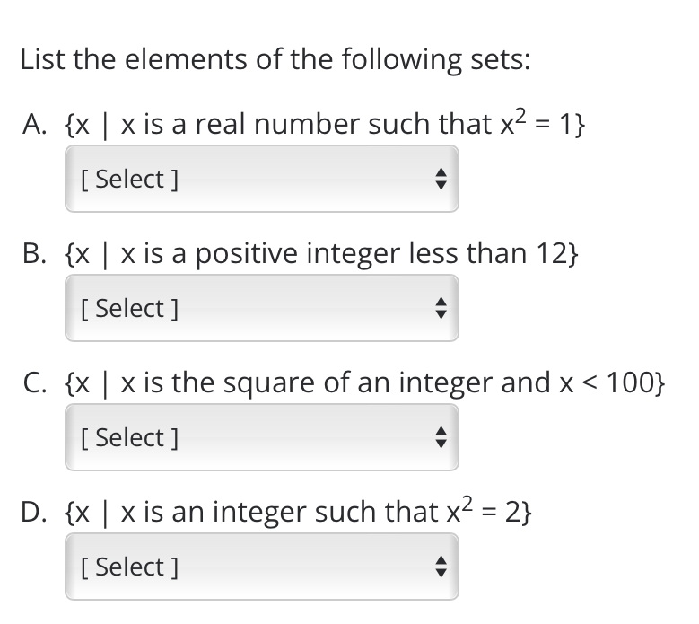 Solved List the elements of the following sets: A. {x∣x is a | Chegg.com
