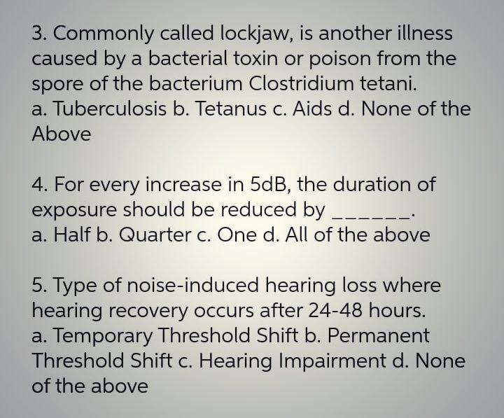 Solved 3. Commonly called lockjaw, is another illness caused | Chegg.com