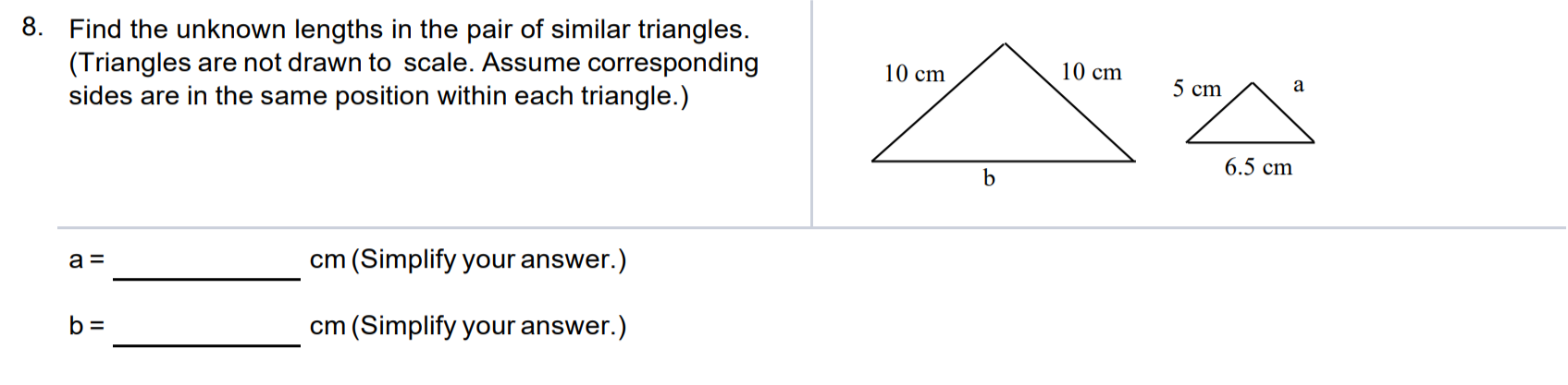 Solved 8. Find the unknown lengths in the pair of similar | Chegg.com