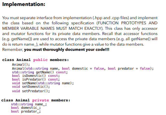 Solved Implementation: You must separate interface from | Chegg.com