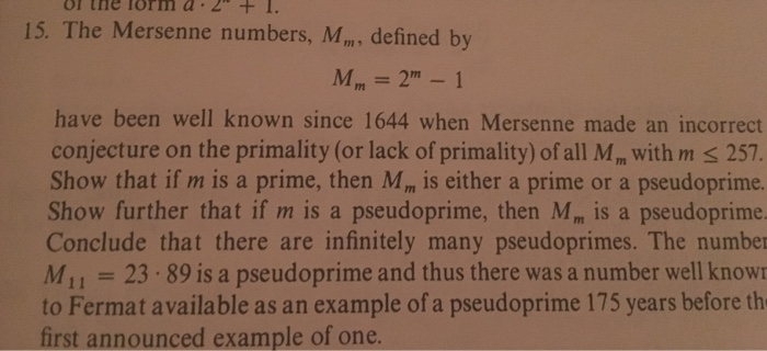 Solved + 1. 15. The Mersenne numbers, Mm, defined by Mm 2m- | Chegg.com