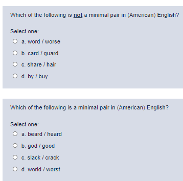Solved Which of the following is/is not a minimal pair | Chegg.com