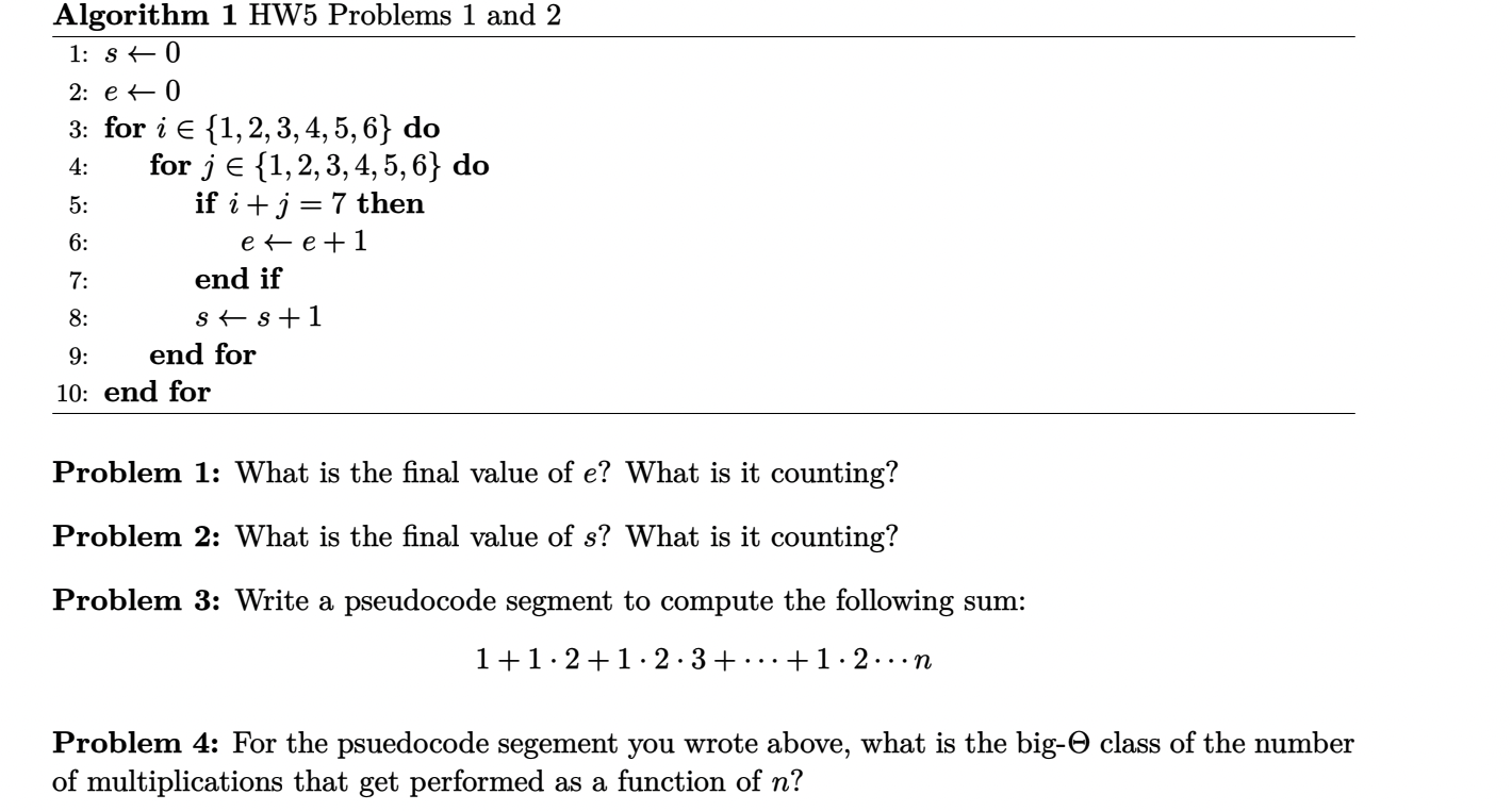 Solved Algorithm 1 ﻿HW5 ﻿Problems 1 ﻿and 2slarr0elarr0for | Chegg.com