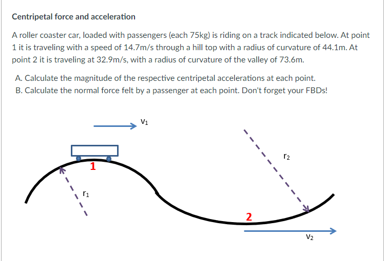 Solved Centripetal force and acceleration A roller coaster | Chegg.com